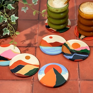 Boho Coasters | Set of 6 Drink Coasters | Abstract Art Coasters | Drink ...