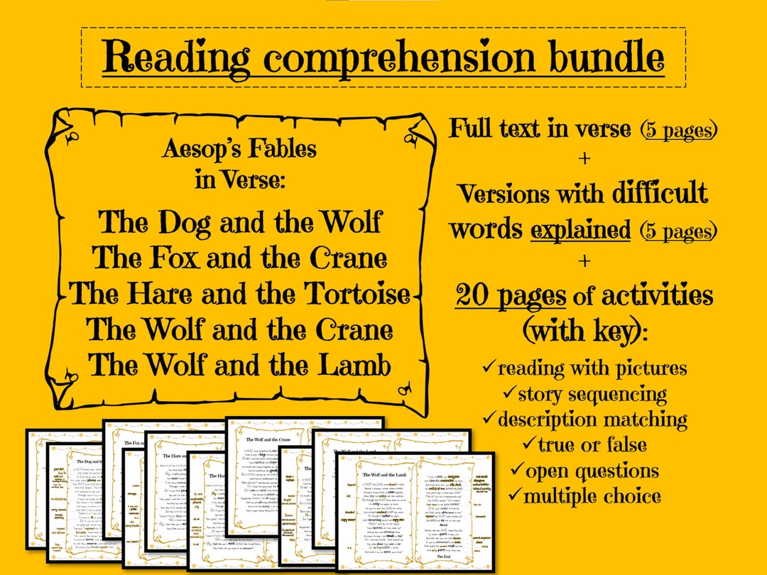 EN Reading Comprehension BUNDLE Aesop's Fables in Rhyme 5 Animal Tales ...