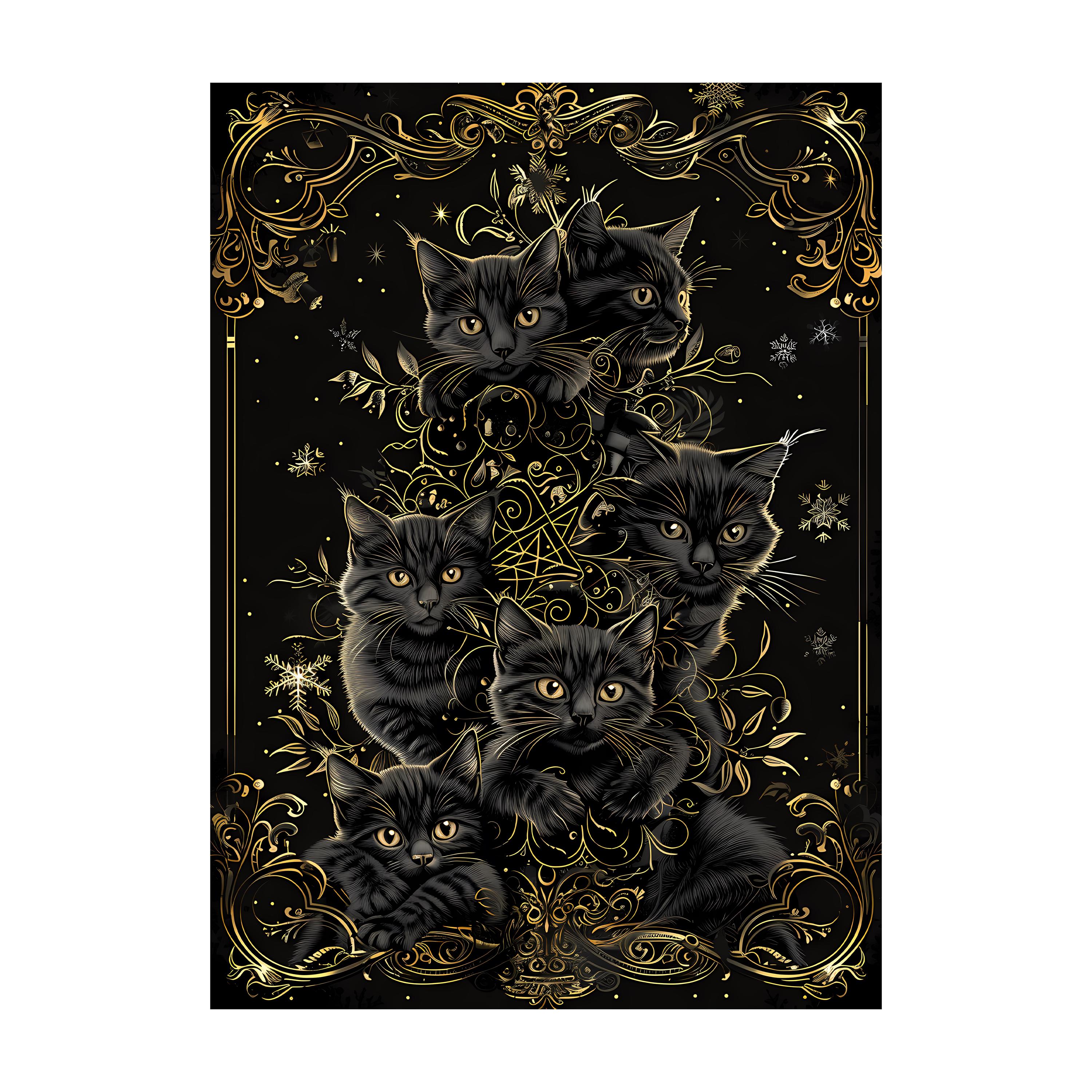 Gothic Black Cats Christmas Tree Printable: Vintage Halloween Card ...
