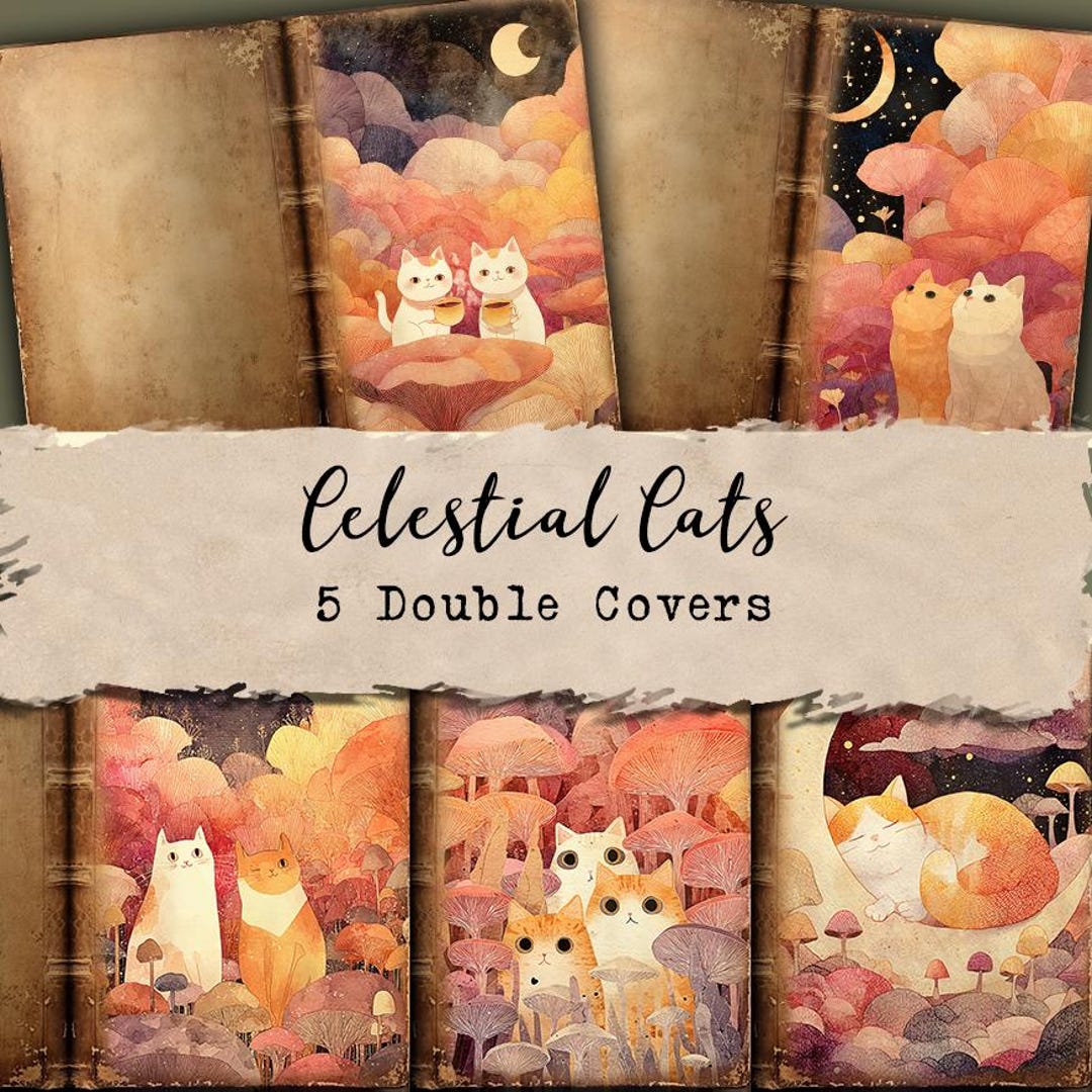 Cats & Moons Junk Journal Covers | Cute Magical Cat Printable Book ...
