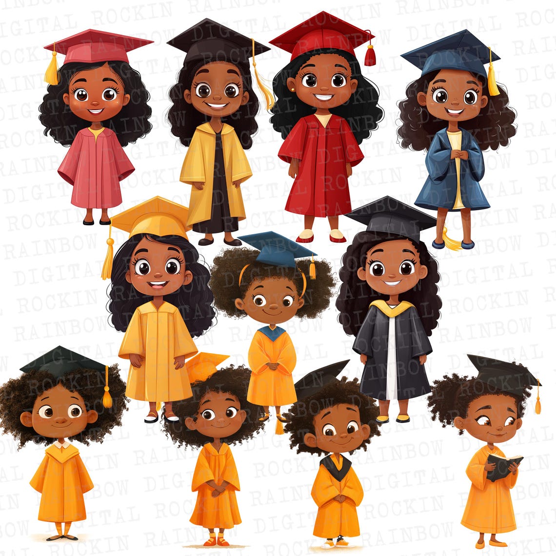 Cute Black Girl Graduation Clipart, PNG, Sublimation Art (digital ...