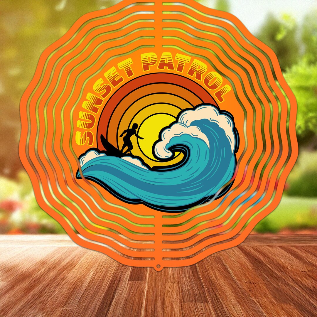 Surfing Wind Spinner - Sunset Windspin, Shimmering Ocean Outdoor Decor ...