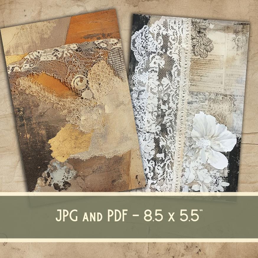 Layered Lace Collage, Printable Junk Journal Half Papers, Scrapbook ...