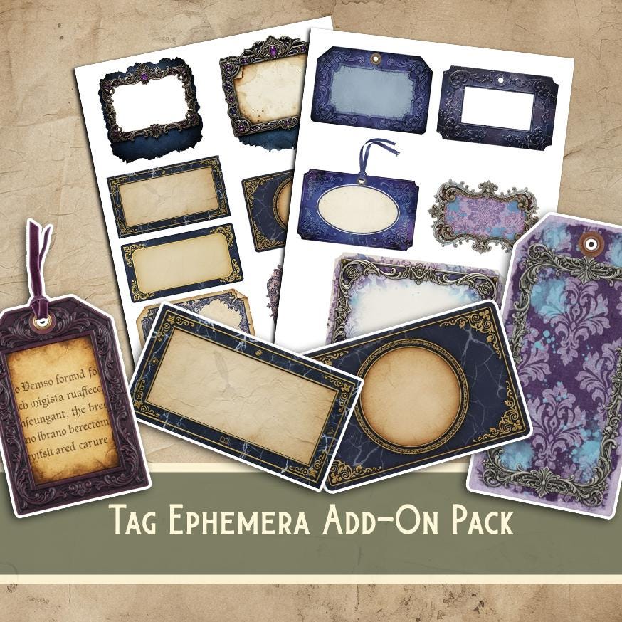Gothic Tags Printable Ephemera | Digital Junk Journal Tag | Instant ...