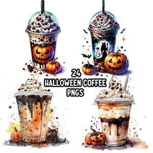 Halloween Coffee Clipart Set, 24 Gothic Watercolor Hot Coffee Drink ...