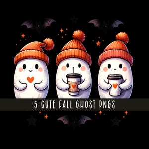 Cute Ghost Halloween Clipart Rainbow Bundle Set: 5 Clipart PNG, Fall ...