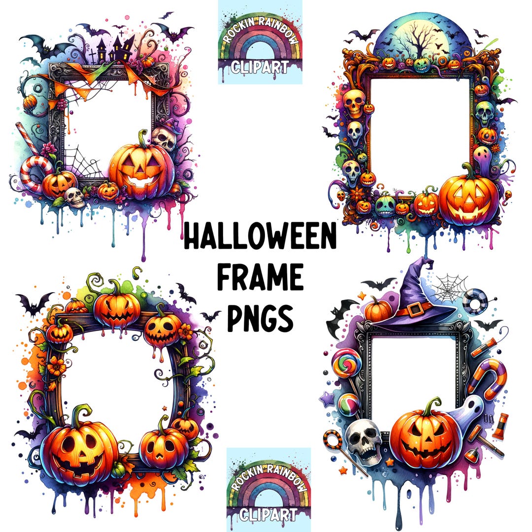 Halloween Frame, Spooky Creepy Photo Frame Clipart, Photo Props, Kids ...