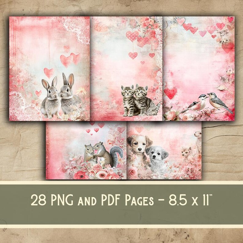 Whimsical Vintage Valentine Animals: Puppy, Kitten & Bunny Ephemera ...