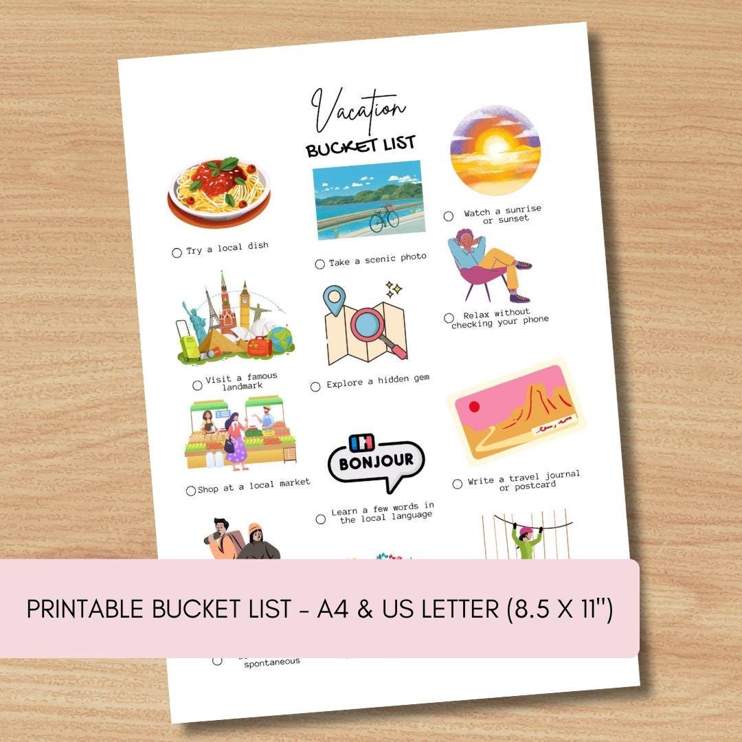 Travel Bucket List Printable | Vacation to Do List | Printable Journal ...