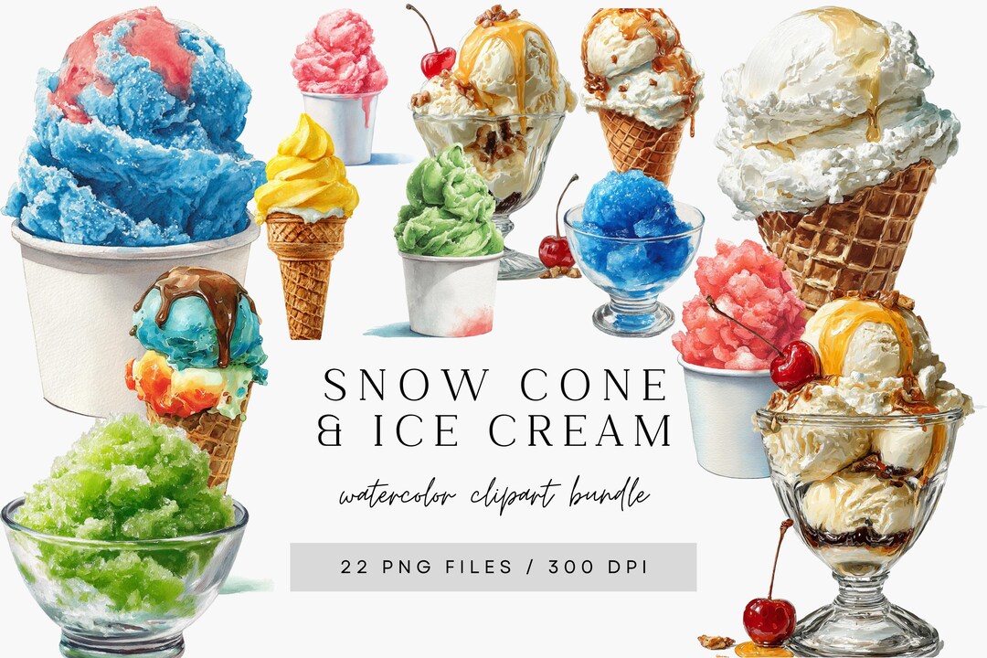 Shaved Ice Clipart, Watercolor Snow Cone Graphics, Digital Download for ...