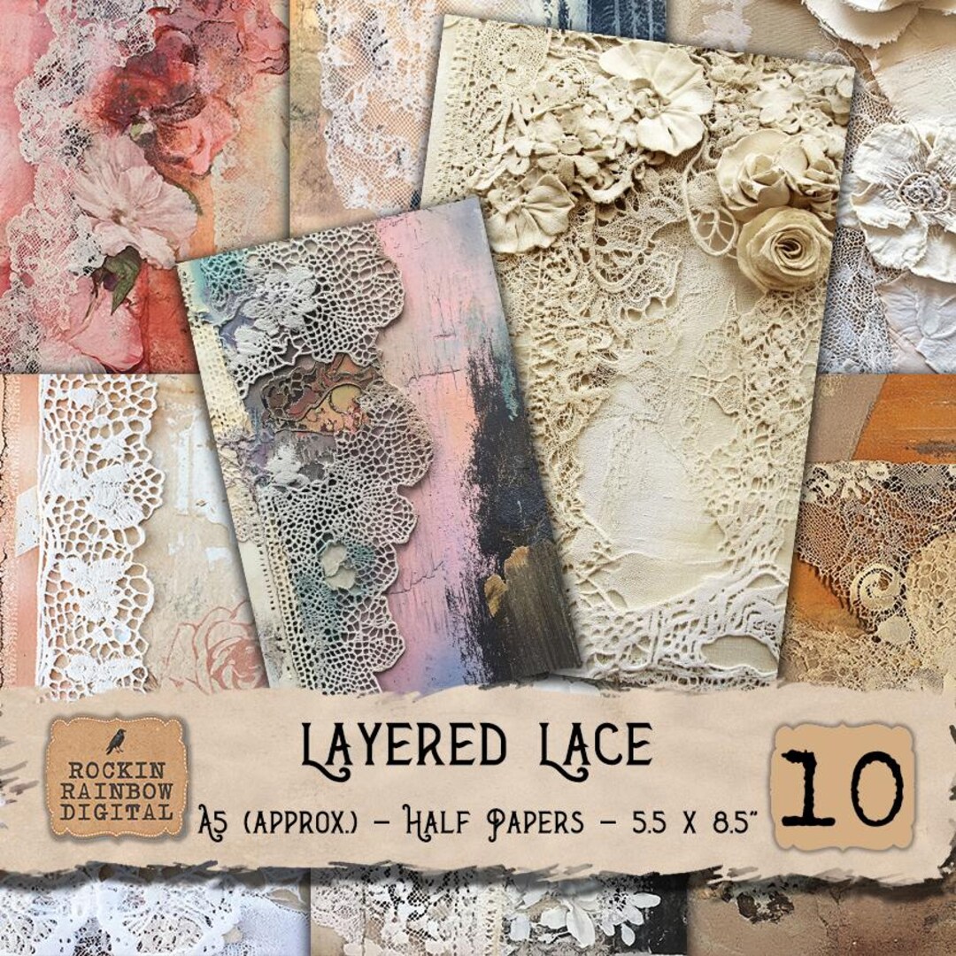 Layered Lace Collage, Printable Junk Journal Half Papers, Scrapbook ...