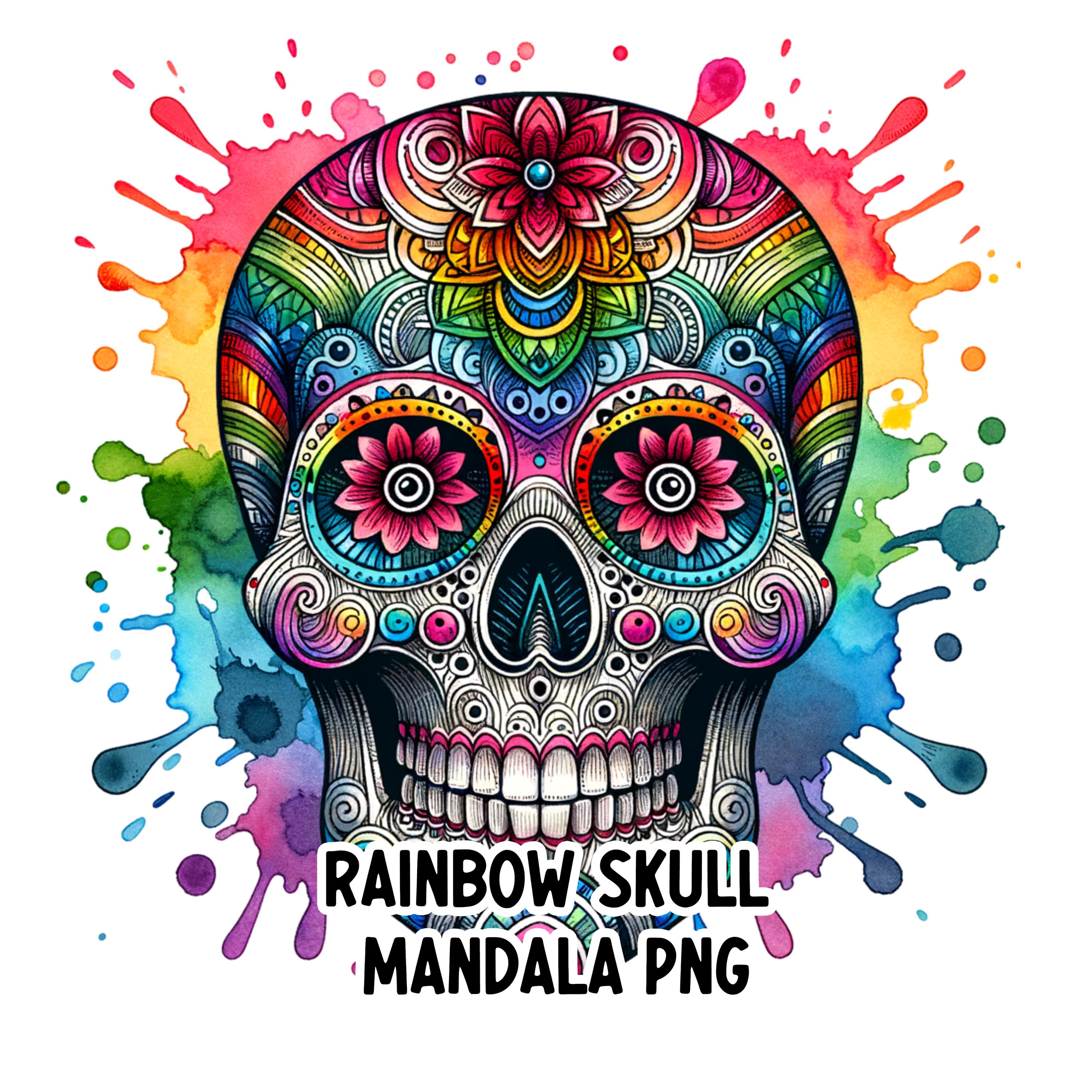 Rainbow Skull Mandala Clipart Sublimation, Halloween PNG Clipart, Card ...