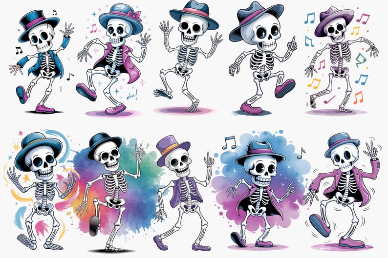 Dancing Skeleton Clipart, Halloween PNG, Funny Skeleton Art, Digital ...