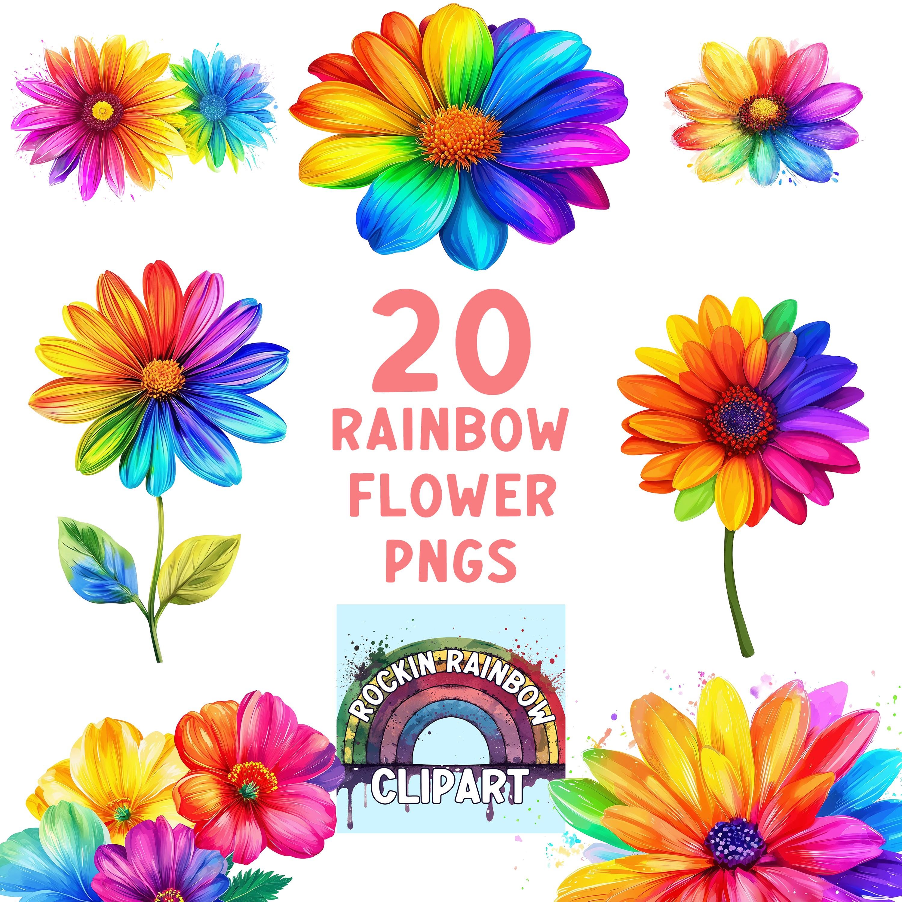 Rainbow Flower Clipart: Vibrant Watercolor Pngs (digital Download) - Etsy