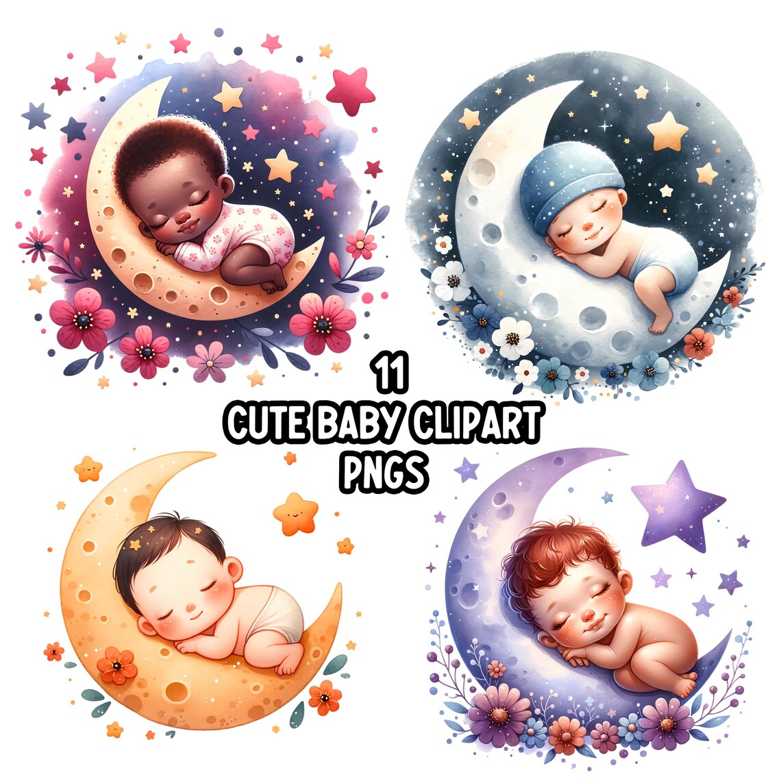 Cute Baby Nursery Decor PNG, Baby Clipart, Sublimation Pngs, Moon and ...