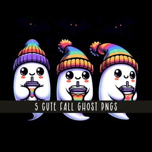 Cute Ghost Halloween Clipart Rainbow Bundle Set: 5 Clipart PNG, Fall ...