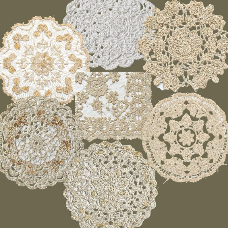 Vintage Lace Doily PNG Set, Transparent Clipart, White Crochet Doilies ...