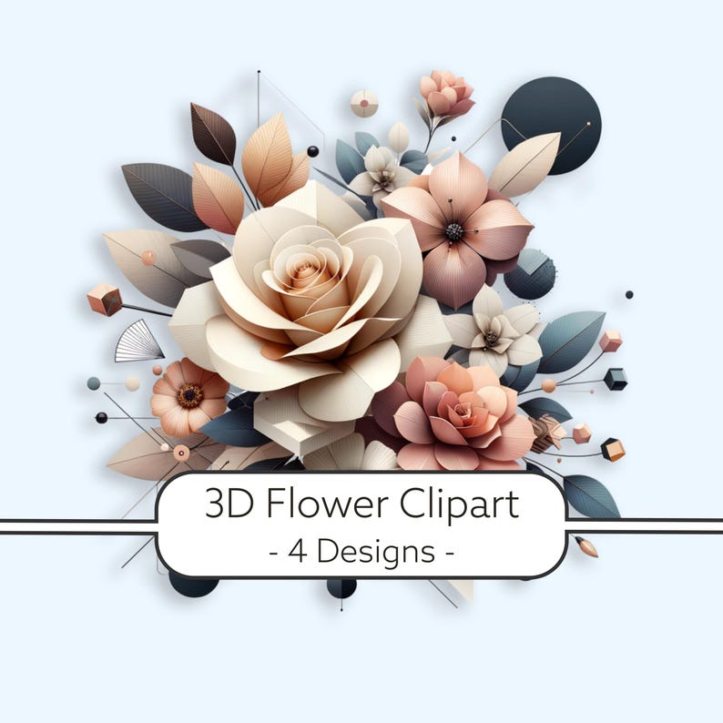 3D Geometric Flower Collage Clipart, Modern Art, Downloadable Scrapbook ...