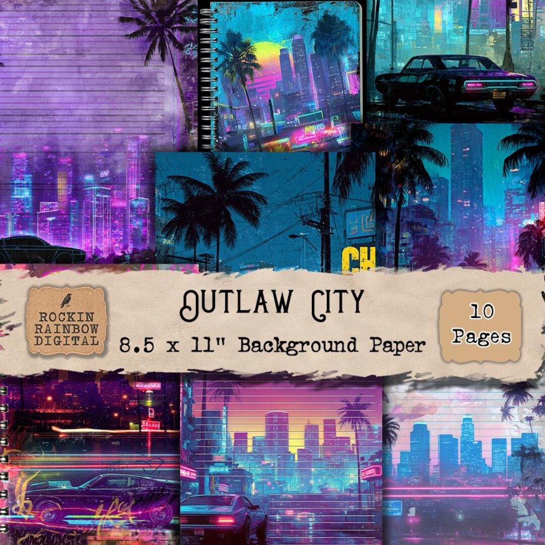 Neon City Junk Journal Pages Printable, Urban Paper, Vaporwave Digital ...
