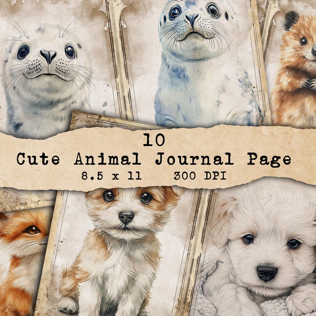 Whimsical Baby Animal Junk Journal Pages | Printable Pages, Papers ...