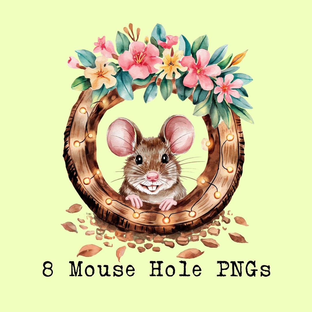 Mouse Hole Clipart Set, Nature Mice in Holes Watercolor Clipart ...