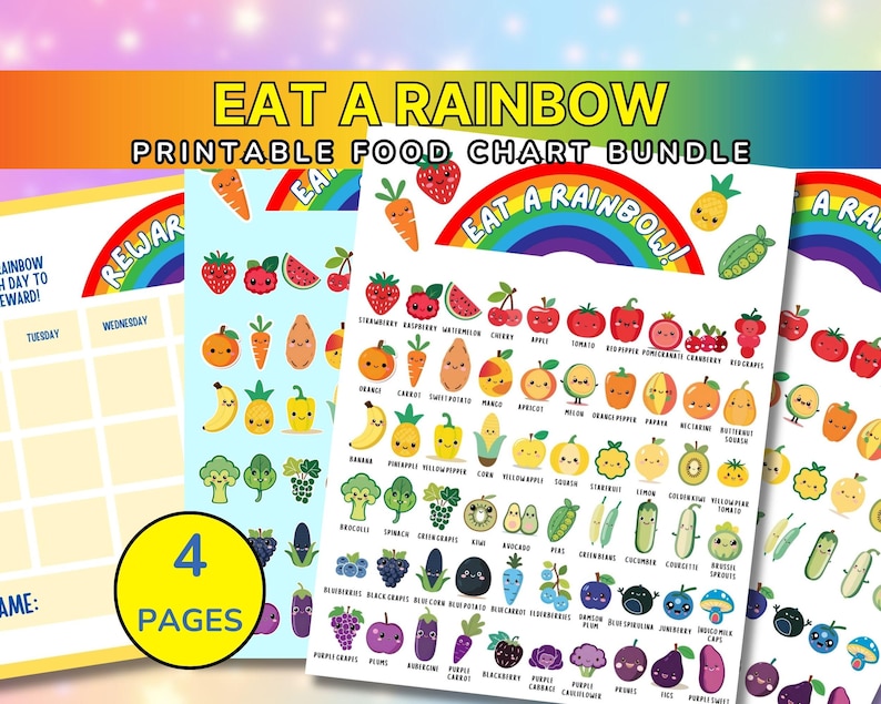 Eat the Rainbow Chart: Kids' Nutrition Poster & Food Tracker (digital ...