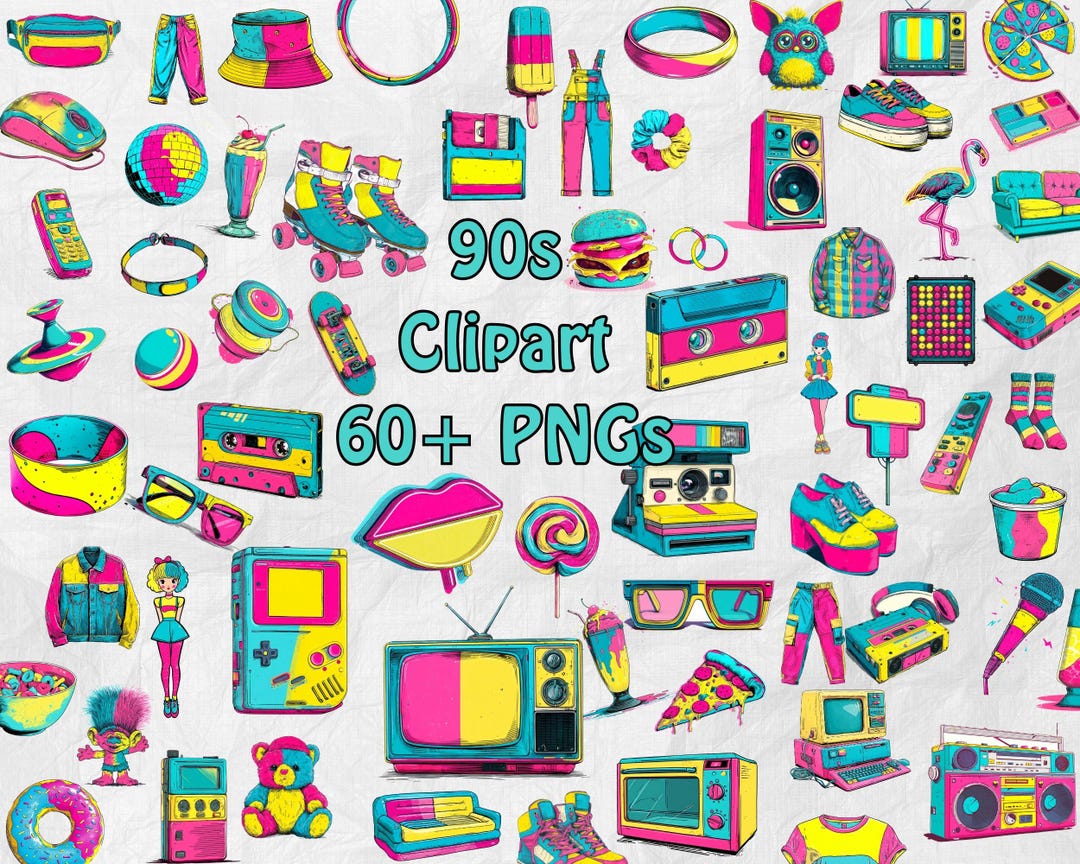 90s Clipart Bundle: Retro PNG Graphics (digital Download) - Etsy