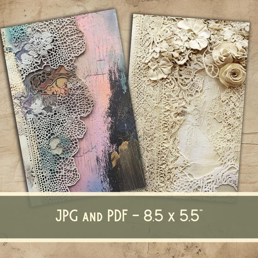 Layered Lace Collage, Printable Junk Journal Half Papers, Scrapbook ...
