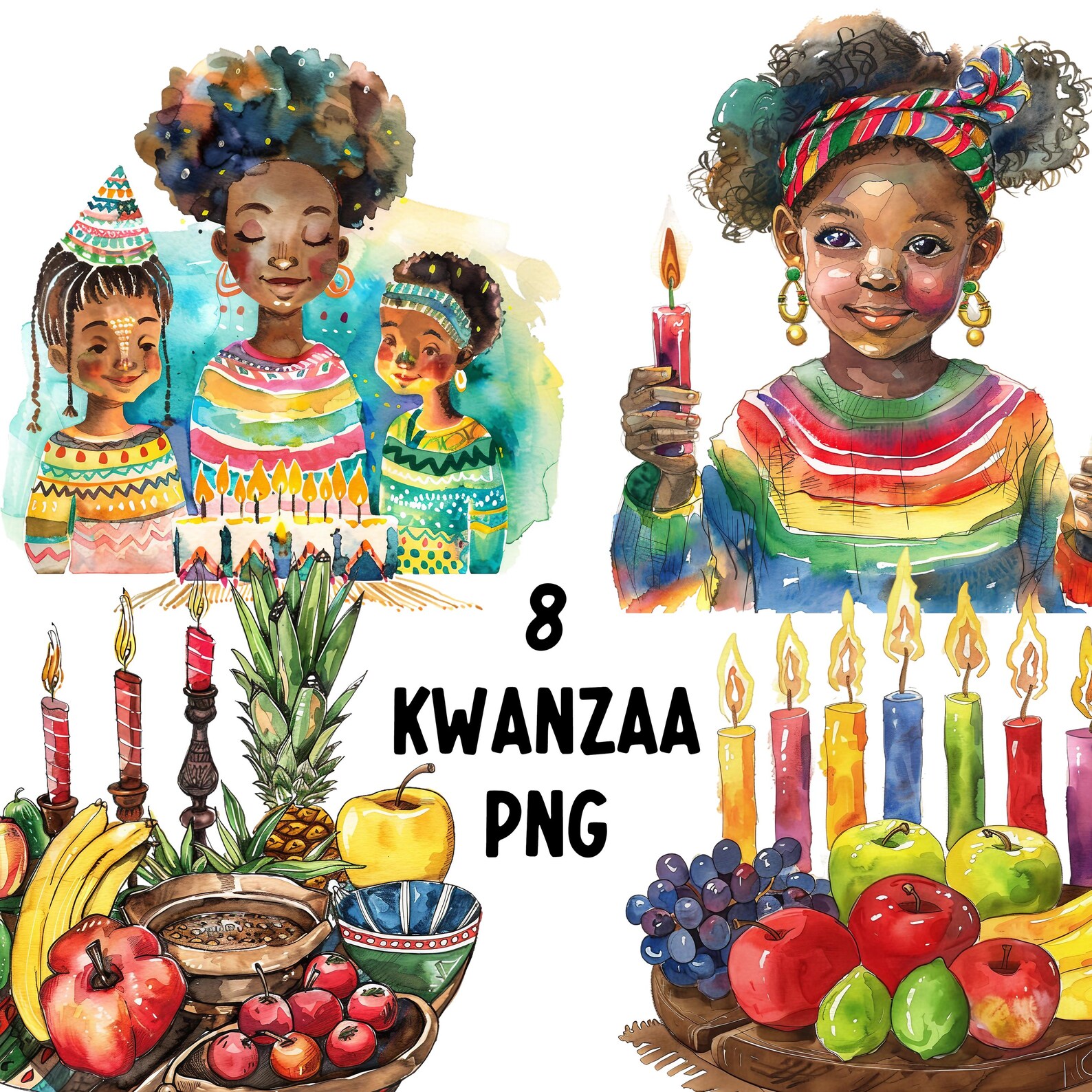 Kwanzaa Clipart: African Celebration PNG, Tumbler & Card Design ...
