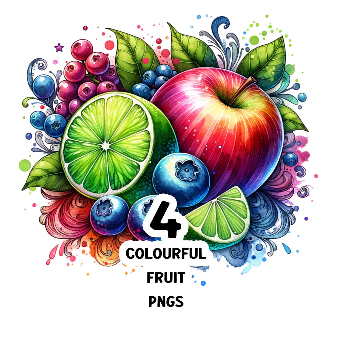 Watercolor Fruit Clipart, Rainbow PNG Bundle, Colourful Fruits Clipart ...