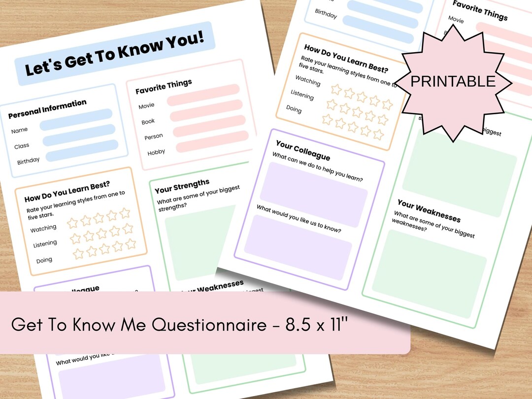 Team Building Get to Know Me Questionnaire Printable, Employee ...