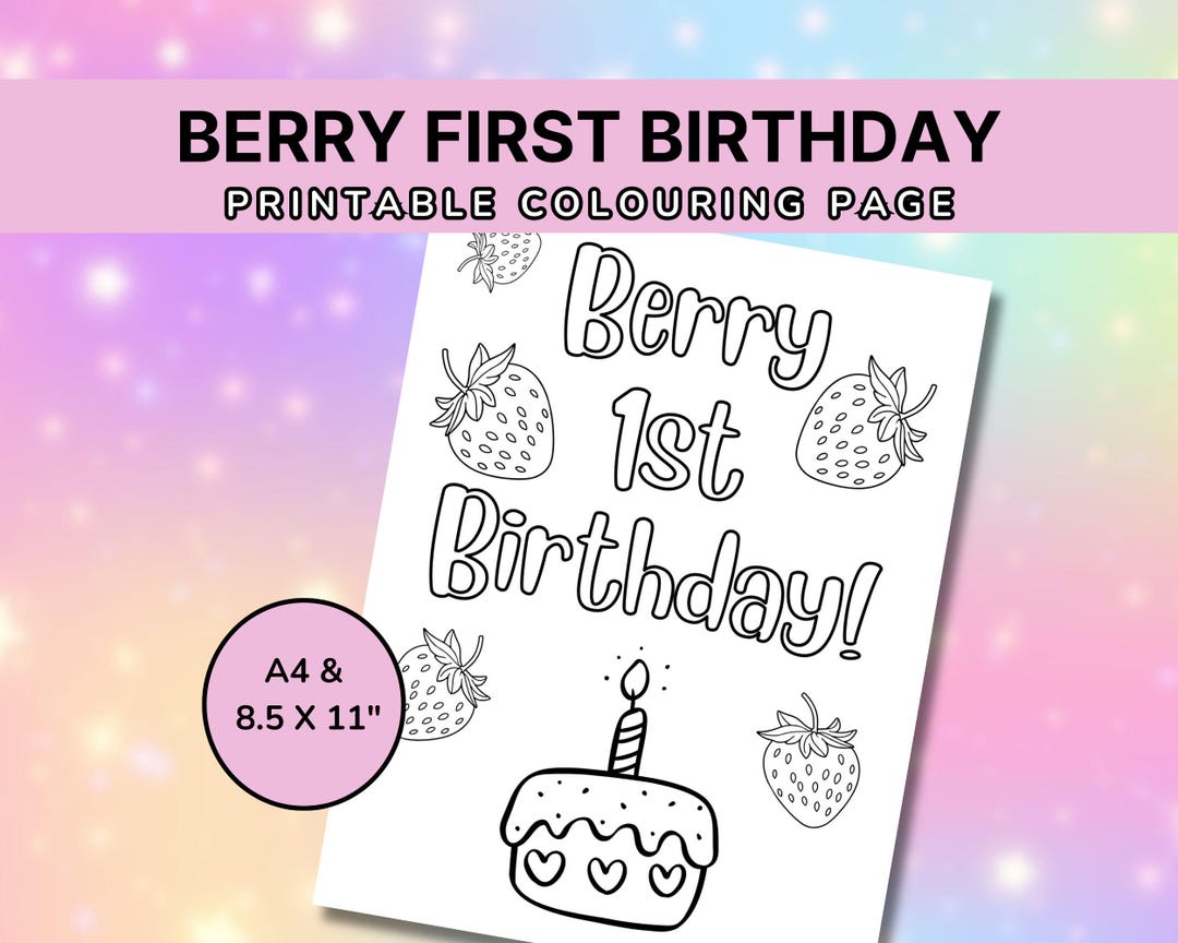 Berry First Birthday Coloring Sheet, Printable Strawberry Activity for ...