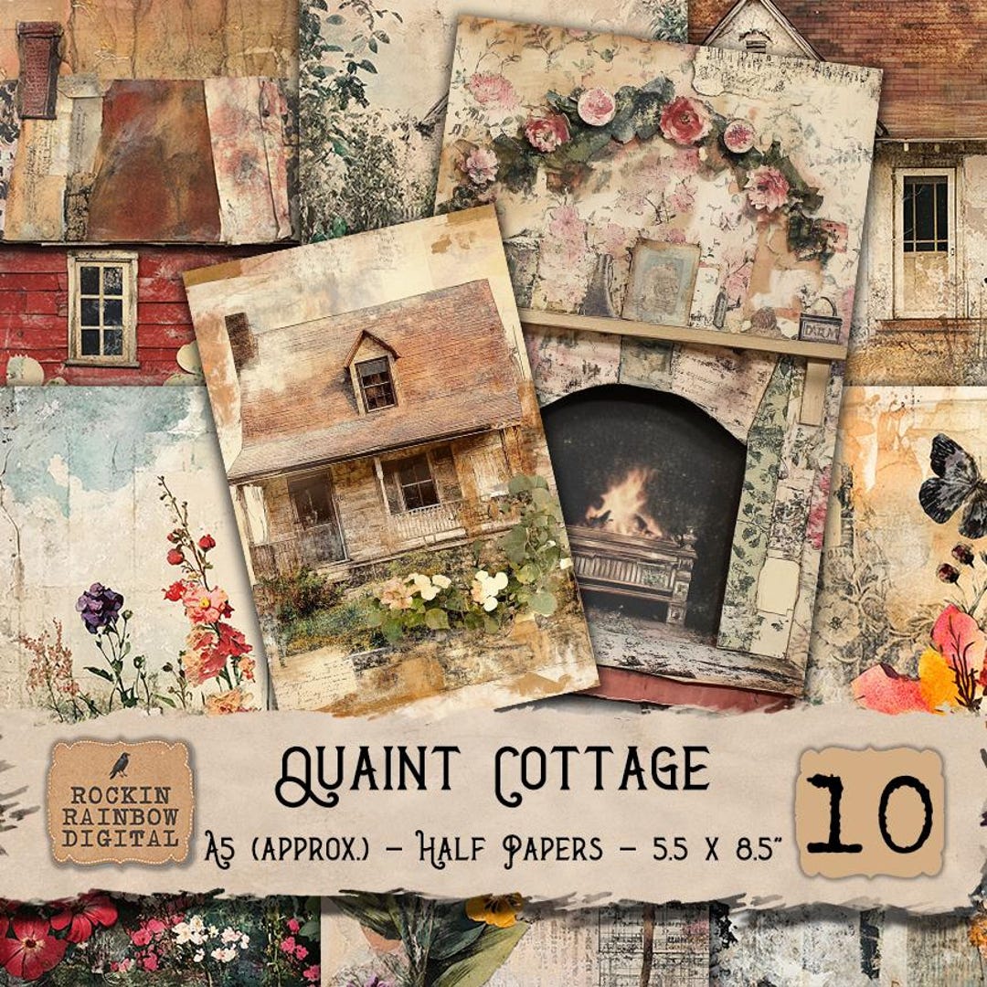 Quaint Cottage Printable Junk Journal Half Papers, Scrapbook Resource ...