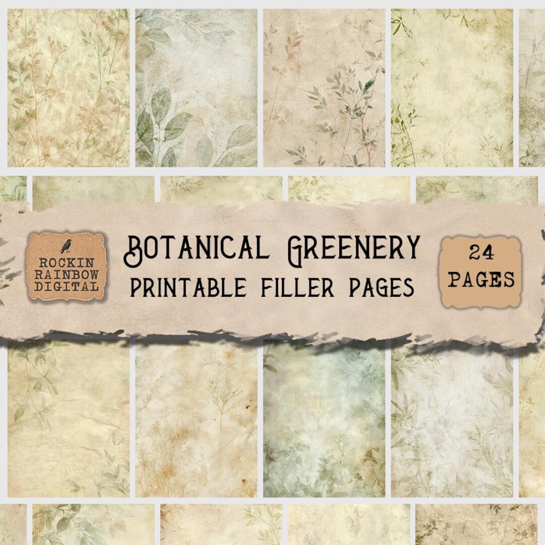 Botanical Greenery Filler Pages | Neutral Plant Papers | Vintage Junk ...