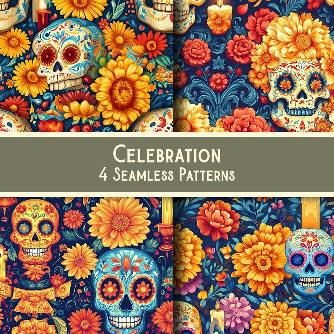 Dia De Los Muertos Digital Papers, Colorful Sugar Skulls, Printable ...