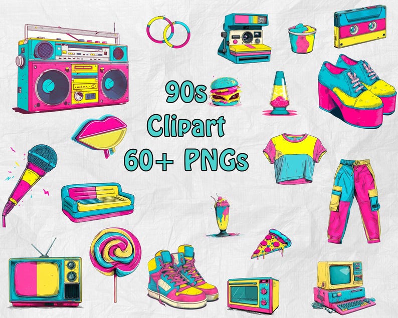 90s Clipart Bundle: Retro PNG Graphics (digital Download) - Etsy