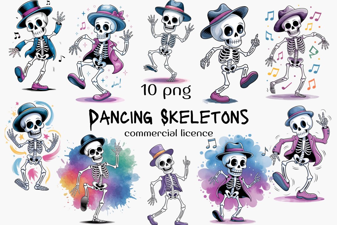 Dancing Skeleton Clipart, Halloween PNG, Funny Skeleton Art, Digital ...