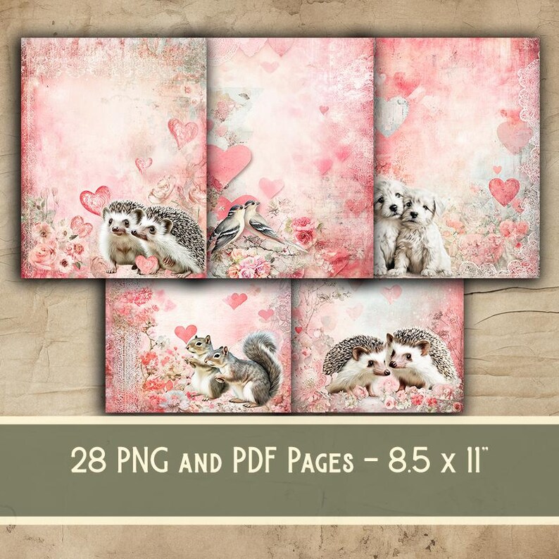 Whimsical Vintage Valentine Animals: Puppy, Kitten & Bunny Ephemera ...
