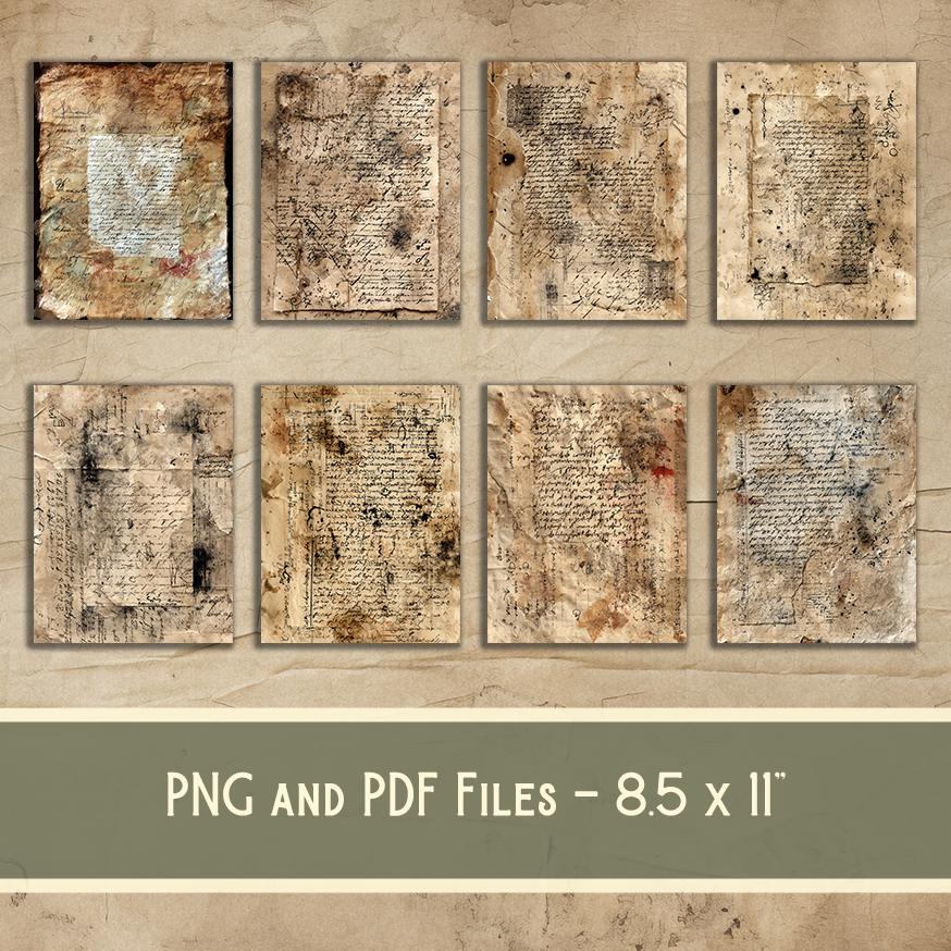 Asemic Abstract Filler Pages | Aged Handwriting Paper | Junk Journal ...