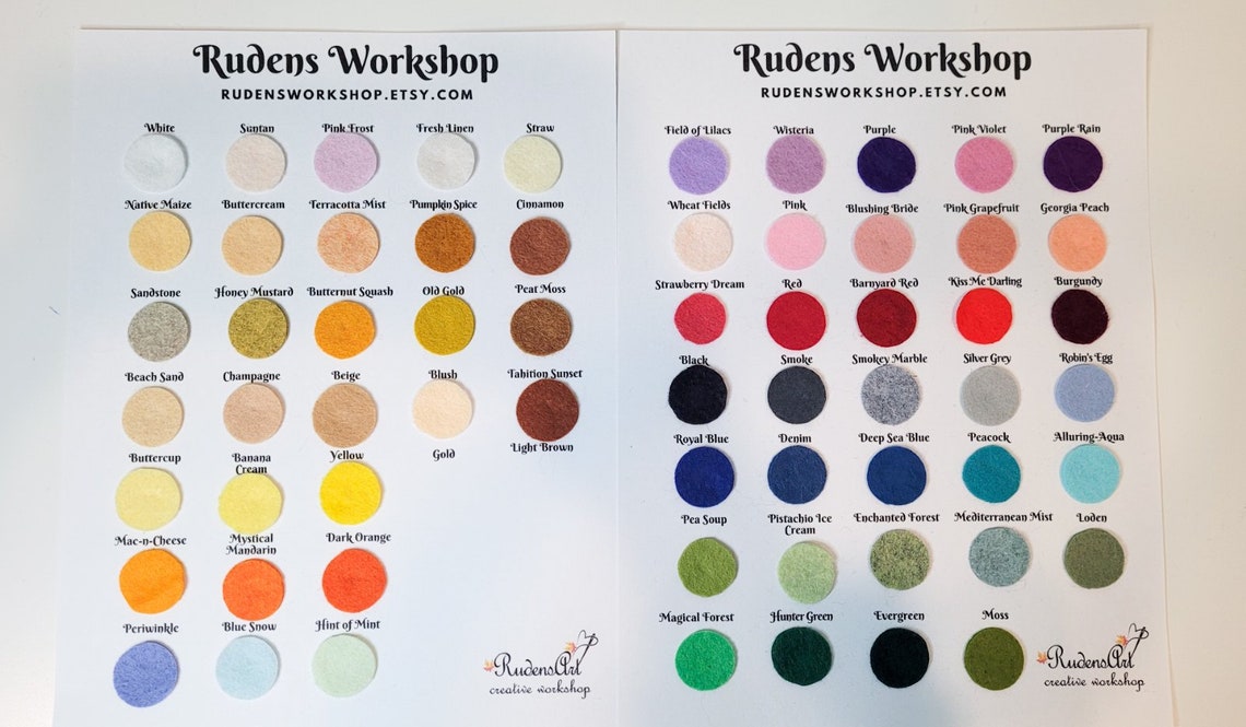 Wool Felt Swatch Chart, Wool Blend Felt 9x12 or 12x18 Sheets, Wool Felt ...