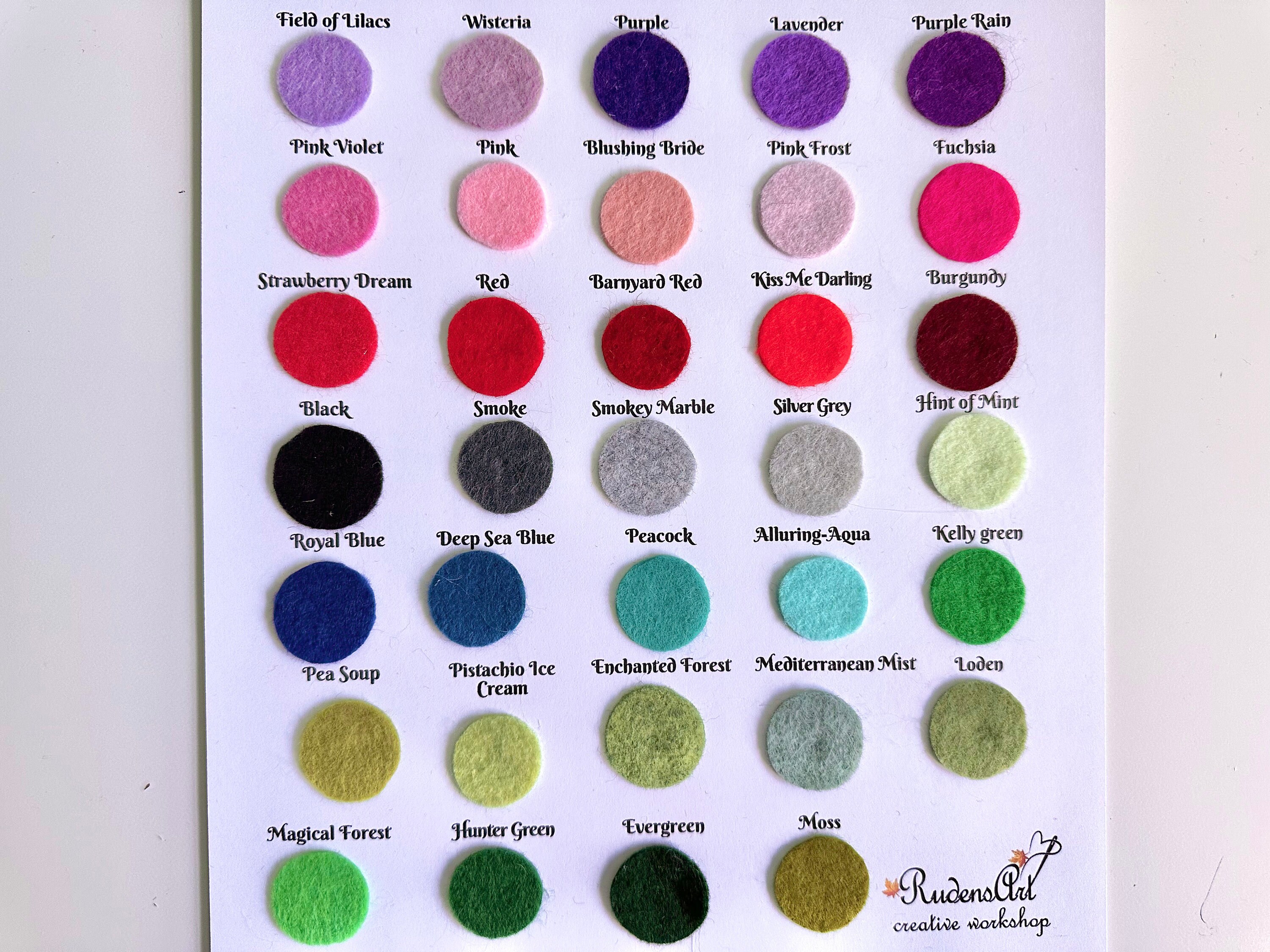 Wool Blend Felt Swatch Chart, Wool Blend Felt 9x12 or 12x18 Sheets ...