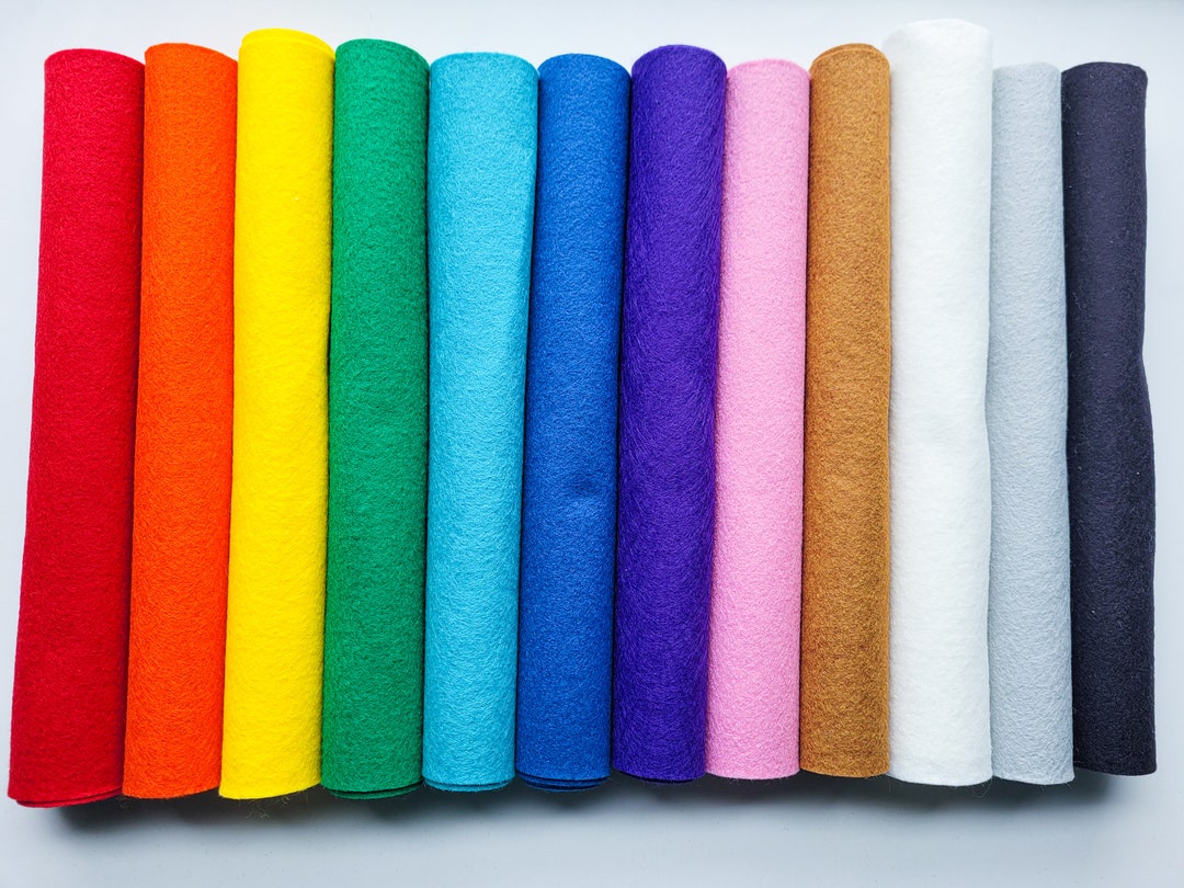 Wool Blend Felt Rainbow Colors, Set of 12 Colors Wool Felt for Crafts ...