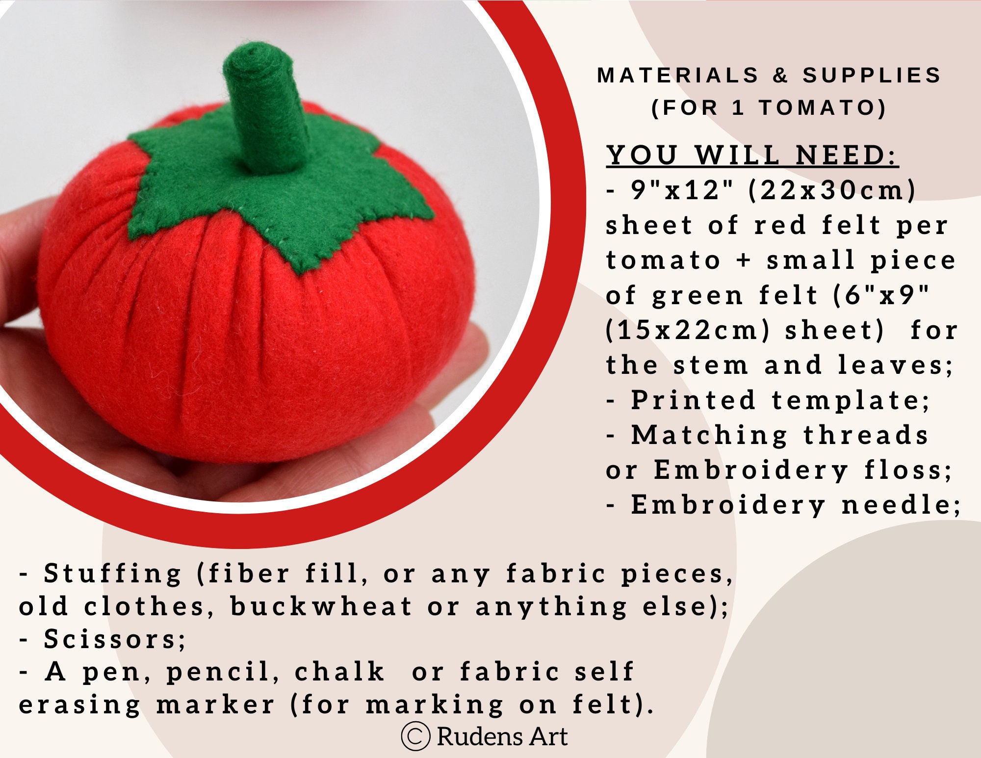 Tomato Sewing Pattern, PDF Tutorial, Felt Tomato Play Food DIY, Step by ...
