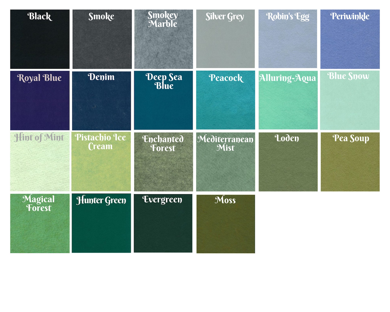 Wool Felt Swatch Chart, Wool Blend Felt 9x12 or 12x18 Sheets, Wool Felt ...