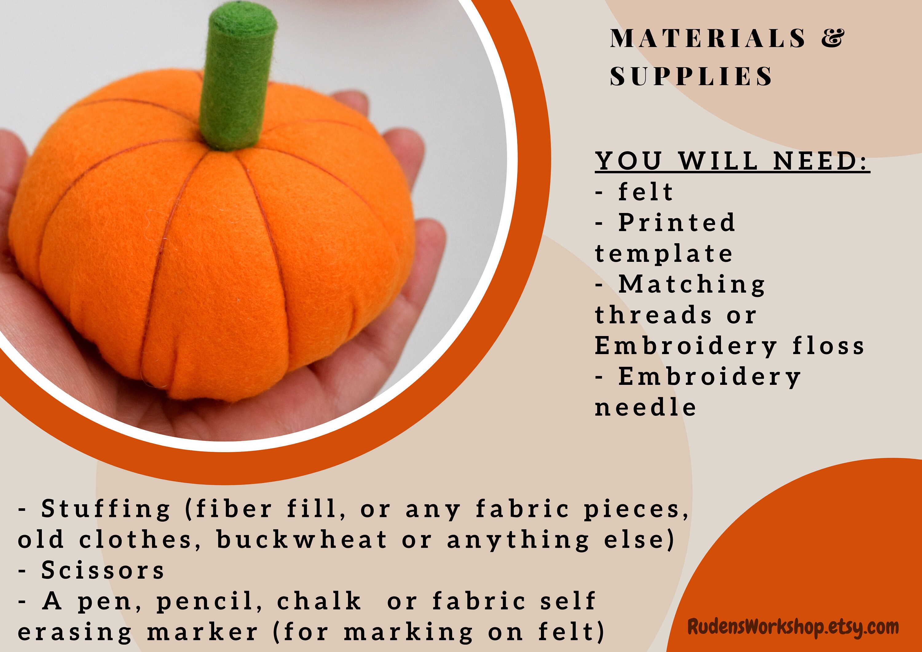 Pumpkin Sewing Pattern, Halloween Crafts and Thanksgiving Day Decor DIY ...