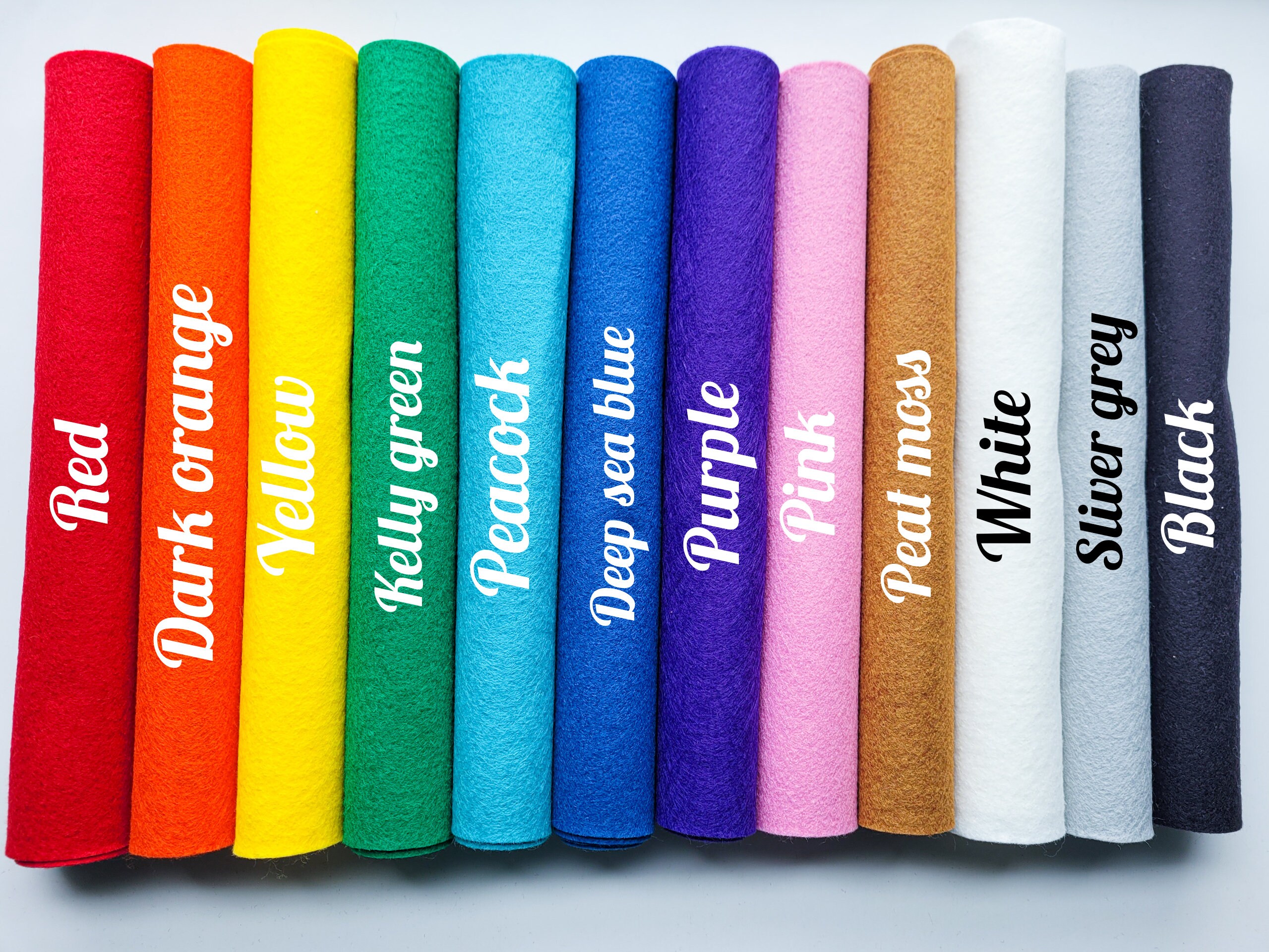 Wool Blend Felt Rainbow Colors, Set of 12 Colors Wool Felt for Crafts ...