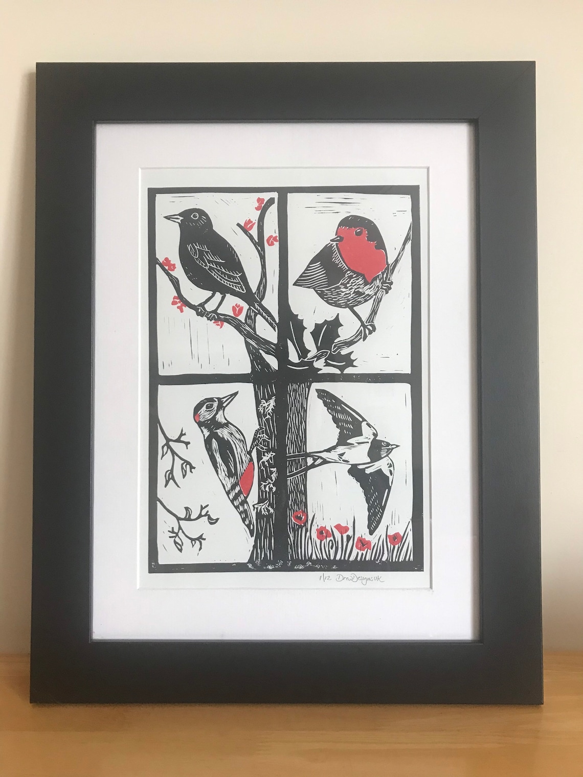 Birds of the Season Linocut Print_a4 Print - Etsy