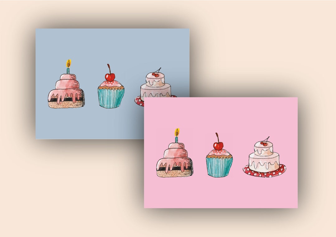Set of 2 Postcards: Cakes Postcard With Glitter Postcard Birthday ...