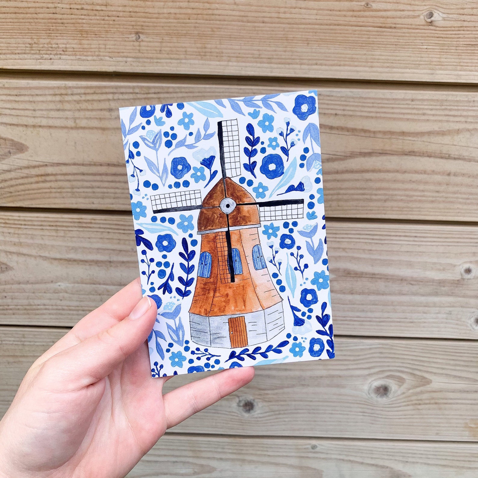 Dutch Windmill With Blue Flowers Postcard - Dutch Postcard ...