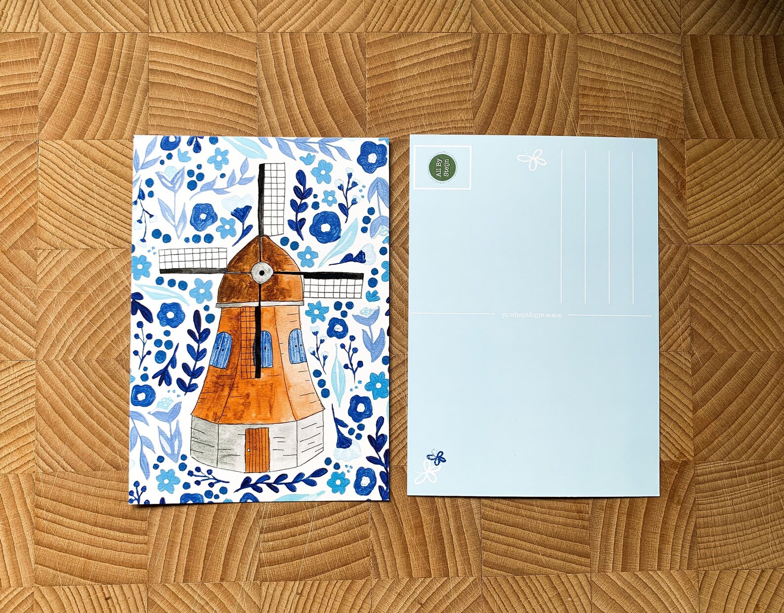 Dutch Windmill With Blue Flowers Postcard - Dutch Postcard ...